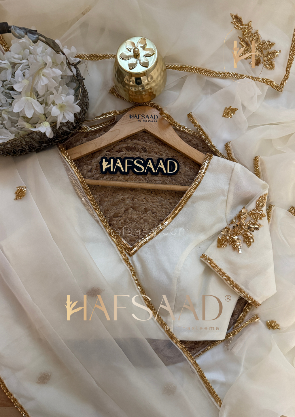 Rini- Pure organza handwork saree (Half white)