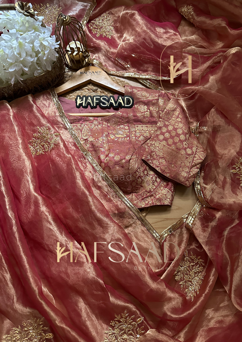 Nargis-Pure tissue silk handwork saree – Hafsaad