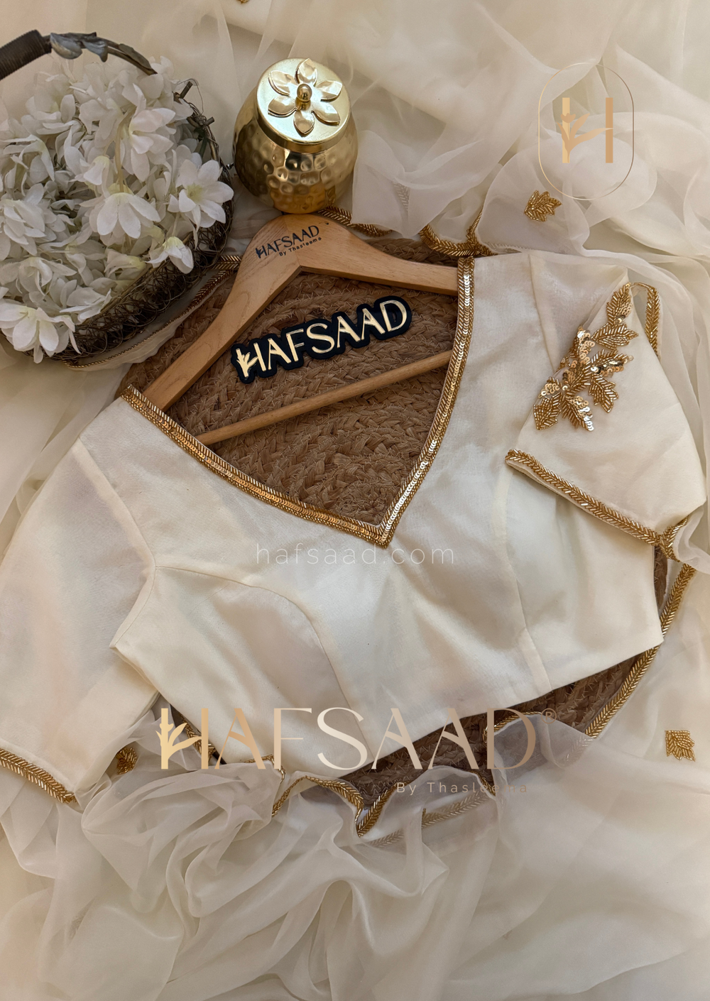 Rini- Pure organza handwork saree (Half white)
