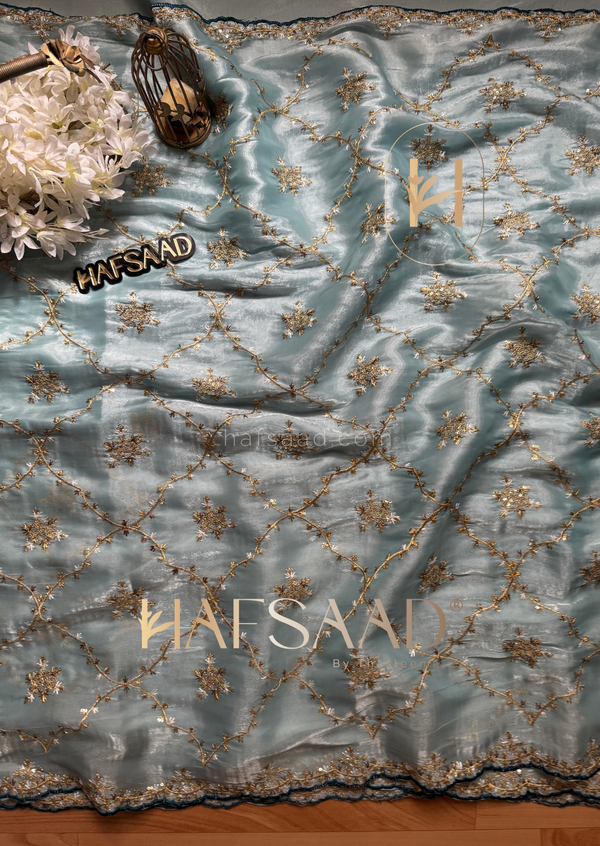 Gulabi- Satin organza saree (Blue)